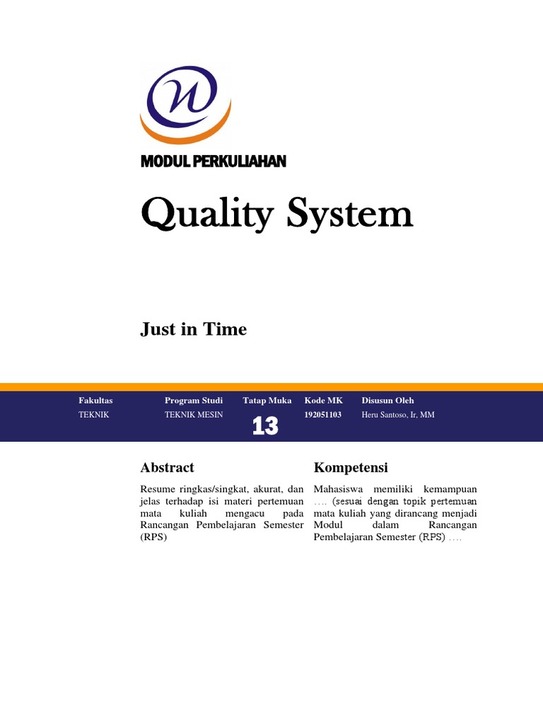 Pertemuan 13, Modul, Quality System, Senin, 06 Des | PDF