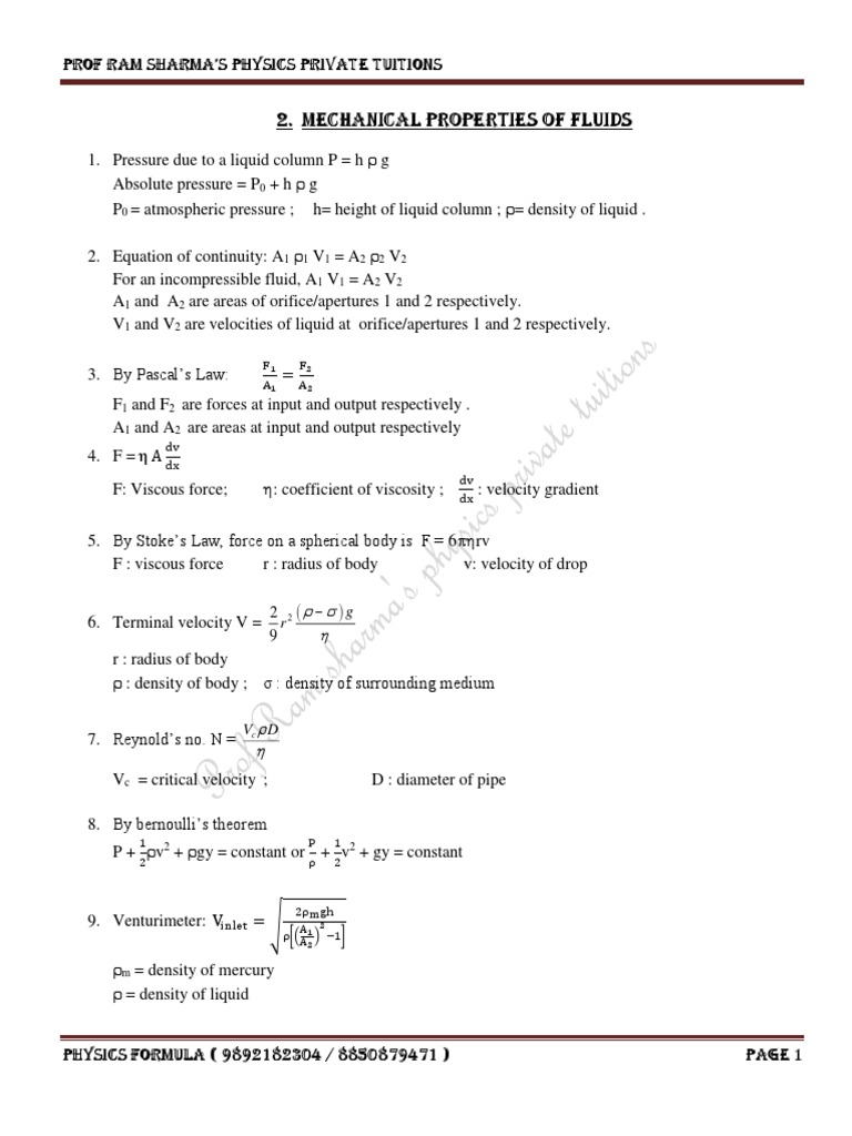 Mechanical Properties of Fluids | PDF | Pressure | Fluid Dynamics
