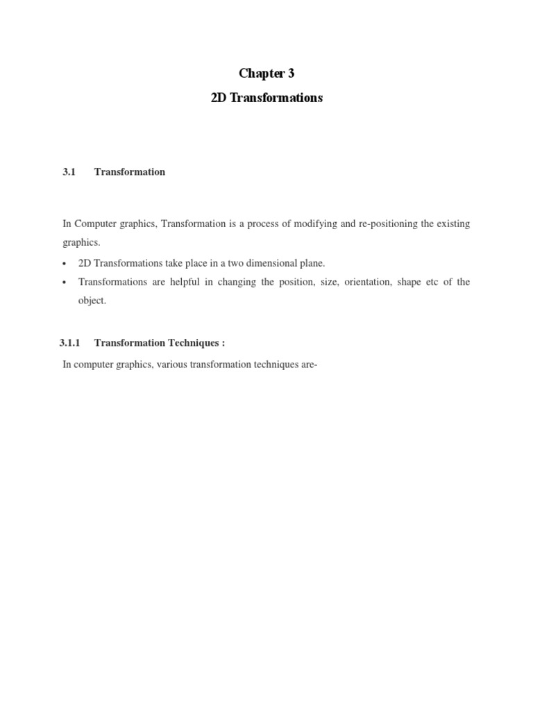 2d Transformations 3 1 Transformation Pdf Cartesian Coordinate System 2 D Computer Graphics