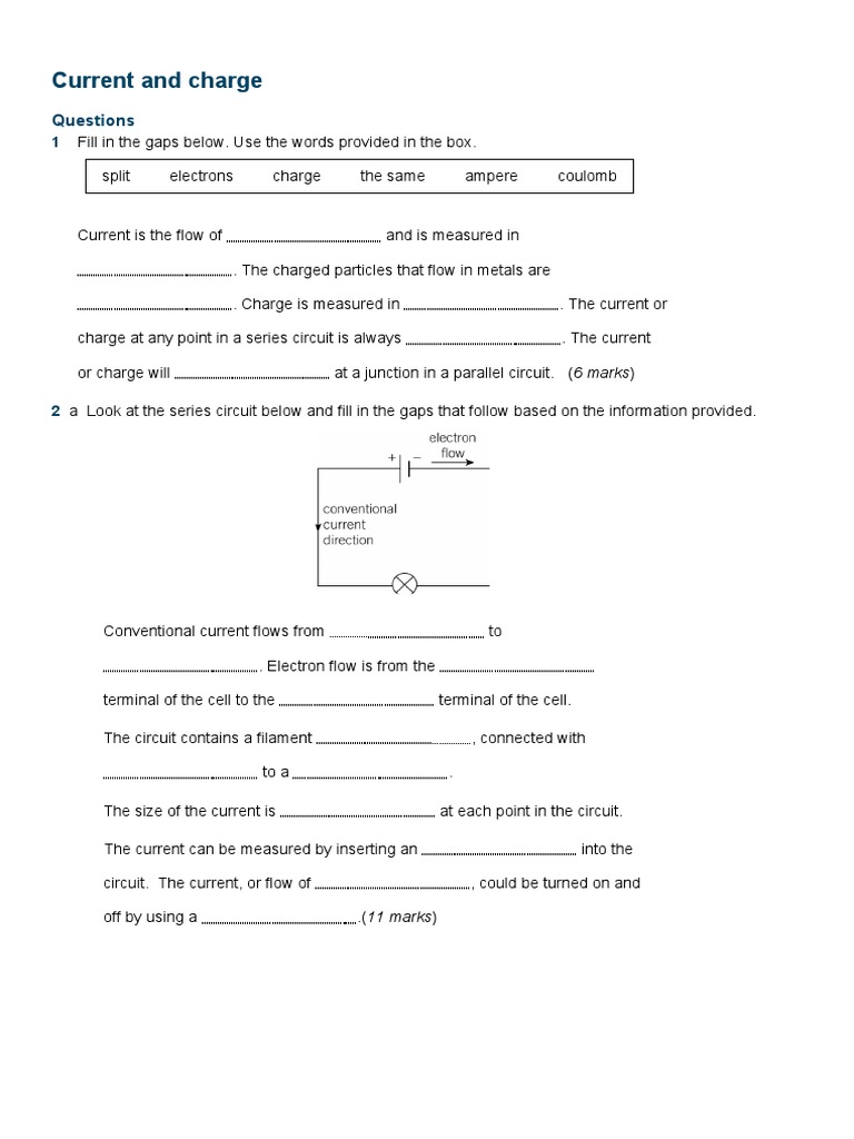 Current and Charge: Questions | PDF | Electric Current | Series And ...