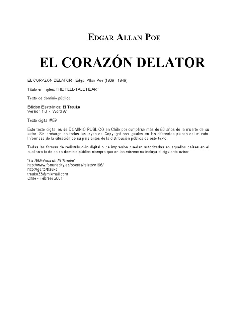 El Corazón Delator | PDF | Edgar Allan Poe