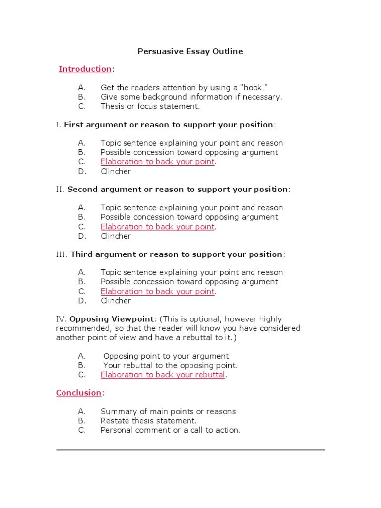 Persuasive Essay Outline - Template | PDF