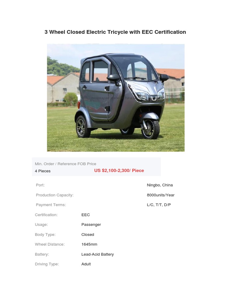 3 Wheel Closed Electric Tricycle With EEC Certification | PDF ...