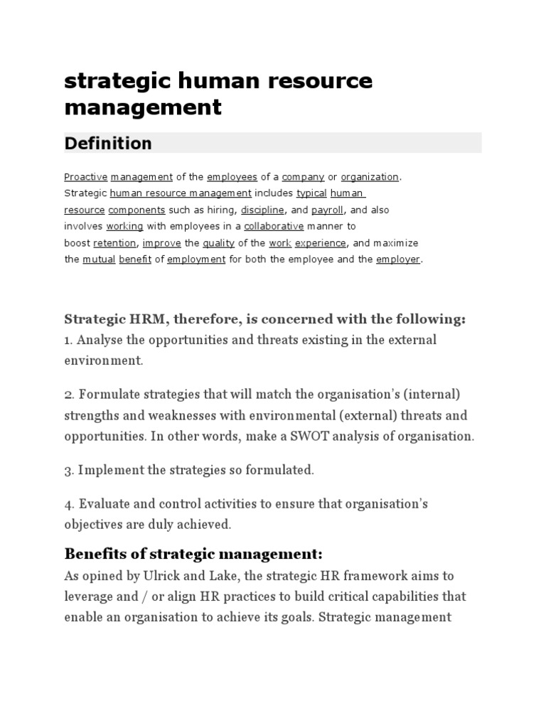 Strategic Human Resource Management | PDF | Strategic Management ...