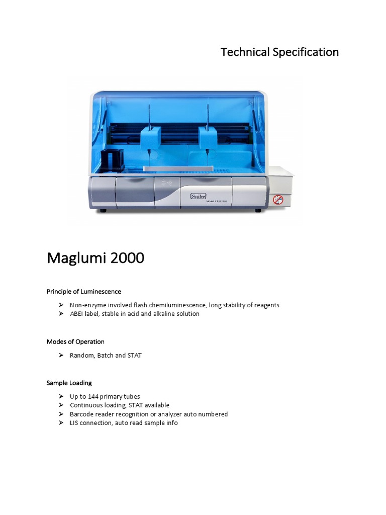 Technical Specification Maglumi 2000 | PDF