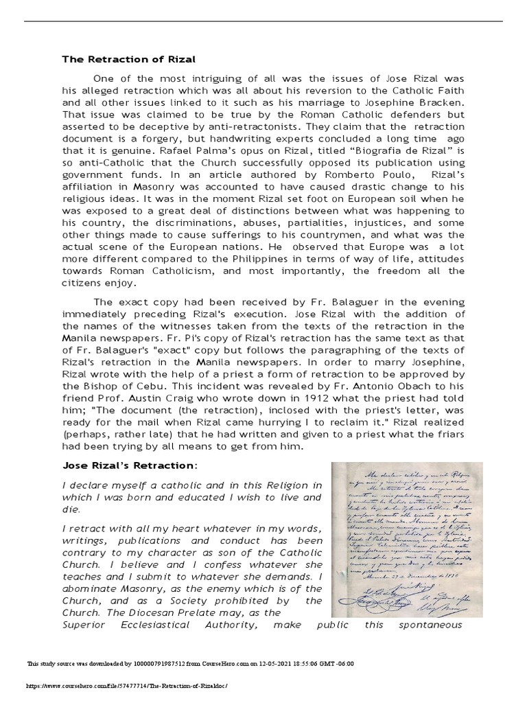 The Retraction of Rizal | PDF | Social Science