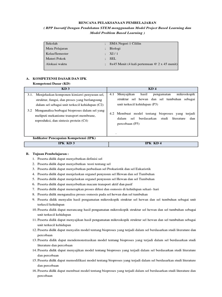 RPP Inovatif Dengan Pendekatan STEM Menggunakan Model Project Based ...
