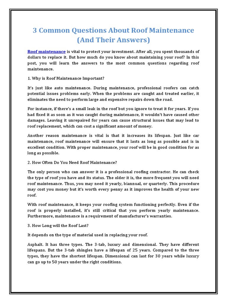 3 Common Questions About Roof Maintenance (And Their Answers) | PDF ...