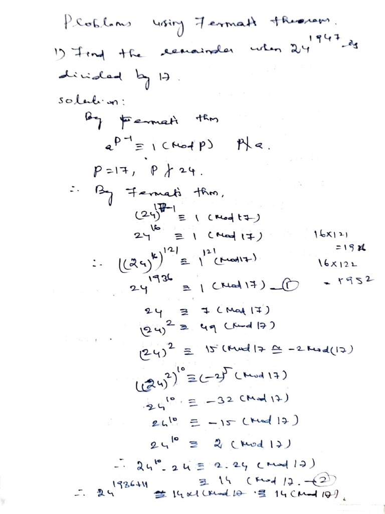 Problems Using Fermat's Theorem | PDF
