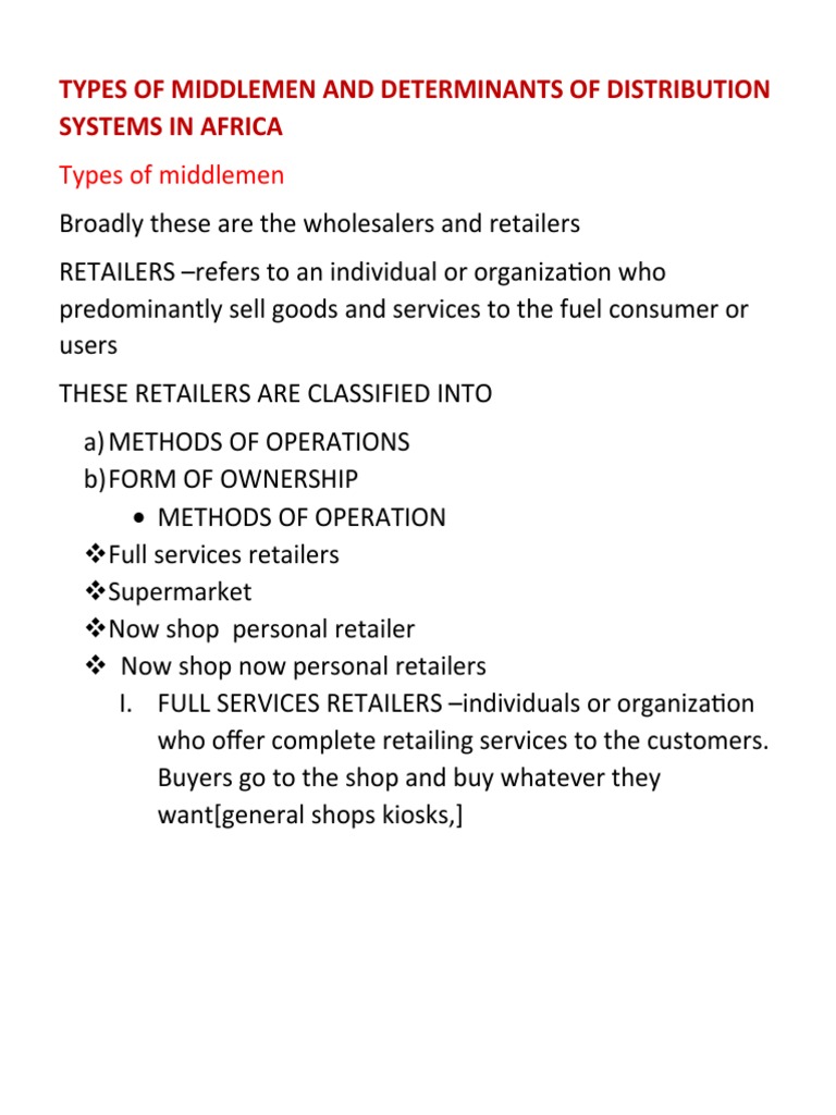 Types of Middlemen and Determinants of Distribution Systems in Africa ...