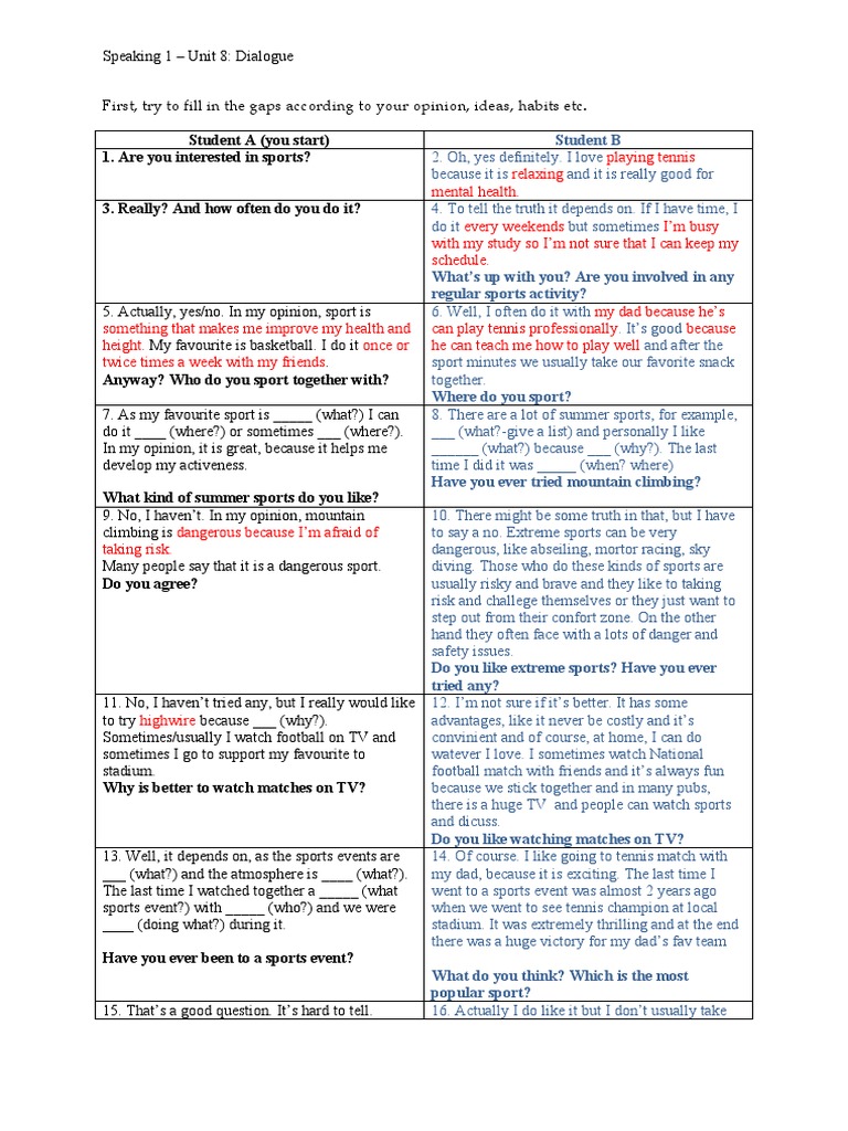 Unit 8. Dialogue About Sports | PDF | Physical Education