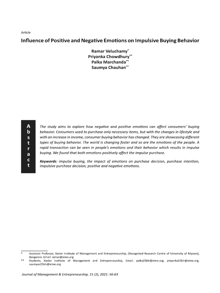 Impact of Positive and Negative Emotions On Purchase Behaviour | PDF