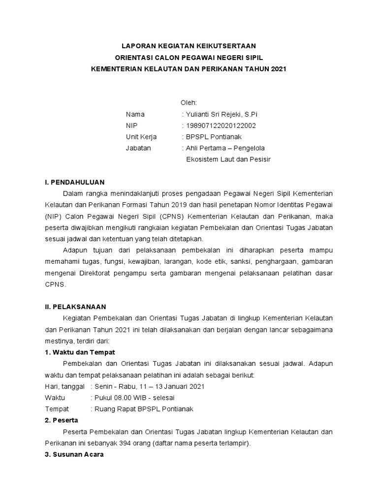 Laporan Orientasi - CPNS | PDF