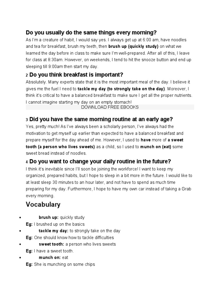 Morning Routine Insights and Tips | PDF | International English ...