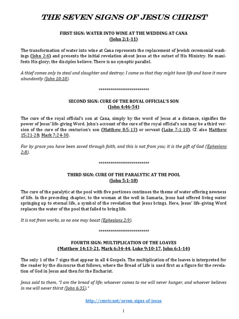 Seven Signs of Jesus in John's Gospel | PDF | Gospel Of John | Jesus