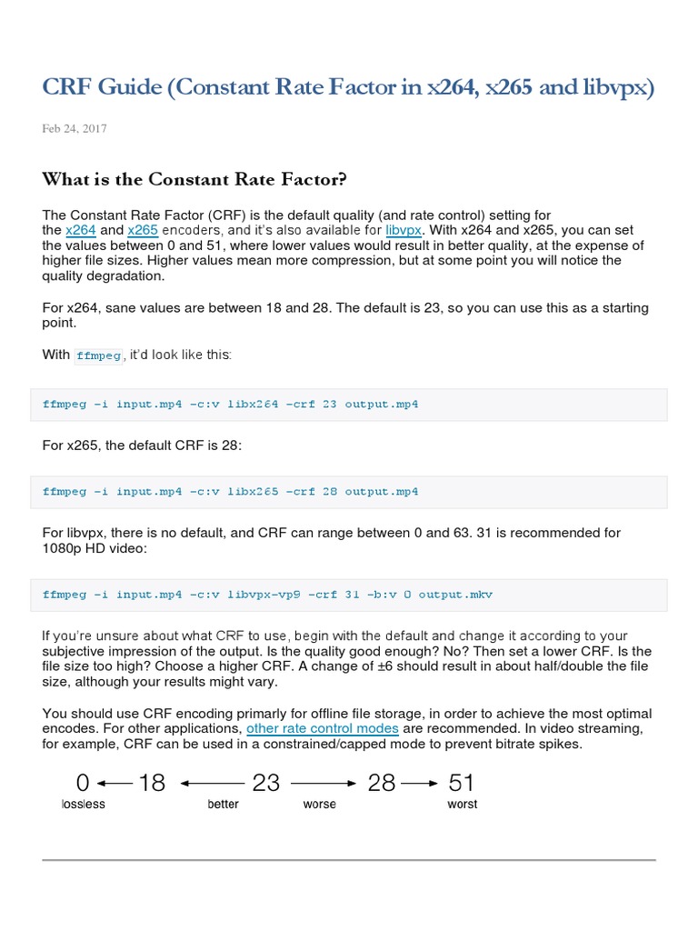 CRF Guide (Constant Rate Factor in x264, x265 and Libvpx) | PDF | Data Compression | Bit Rate