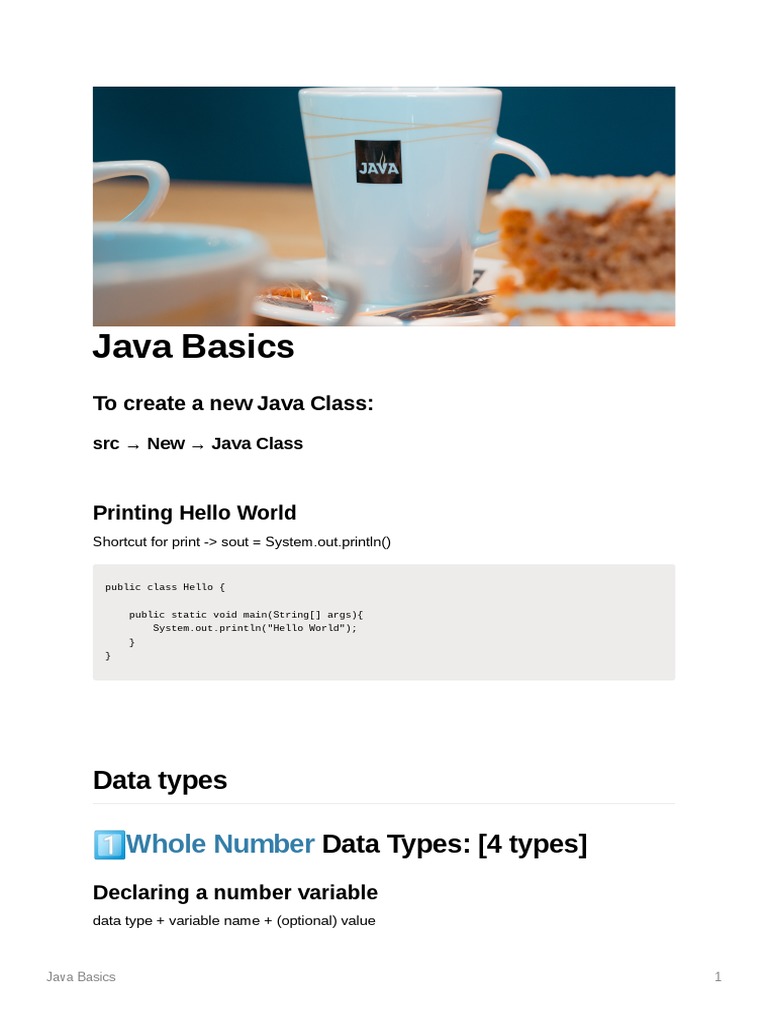 Java Basics: Data Types Data Types: (4 Types) | PDF | Data Type | Integer (Computer Science)