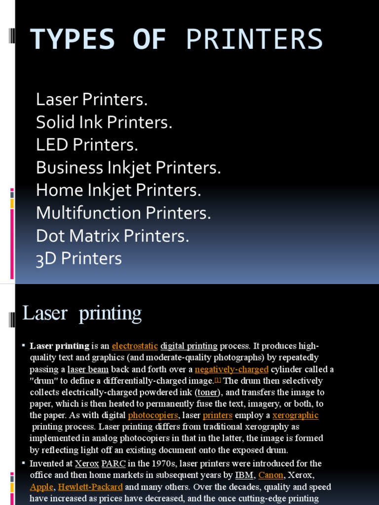 Overview of Printer Types and Technologies | PDF | Printer (Computing ...
