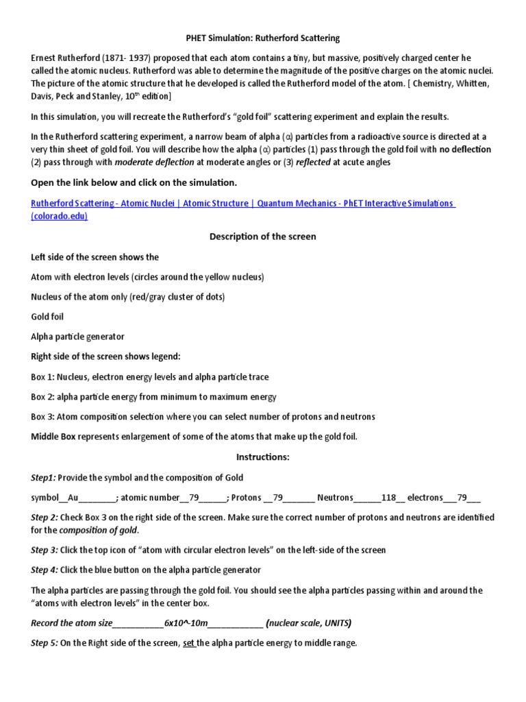 PHET Rutherfords Scattering - 1769974724 | PDF | Atomic Nucleus | Atoms