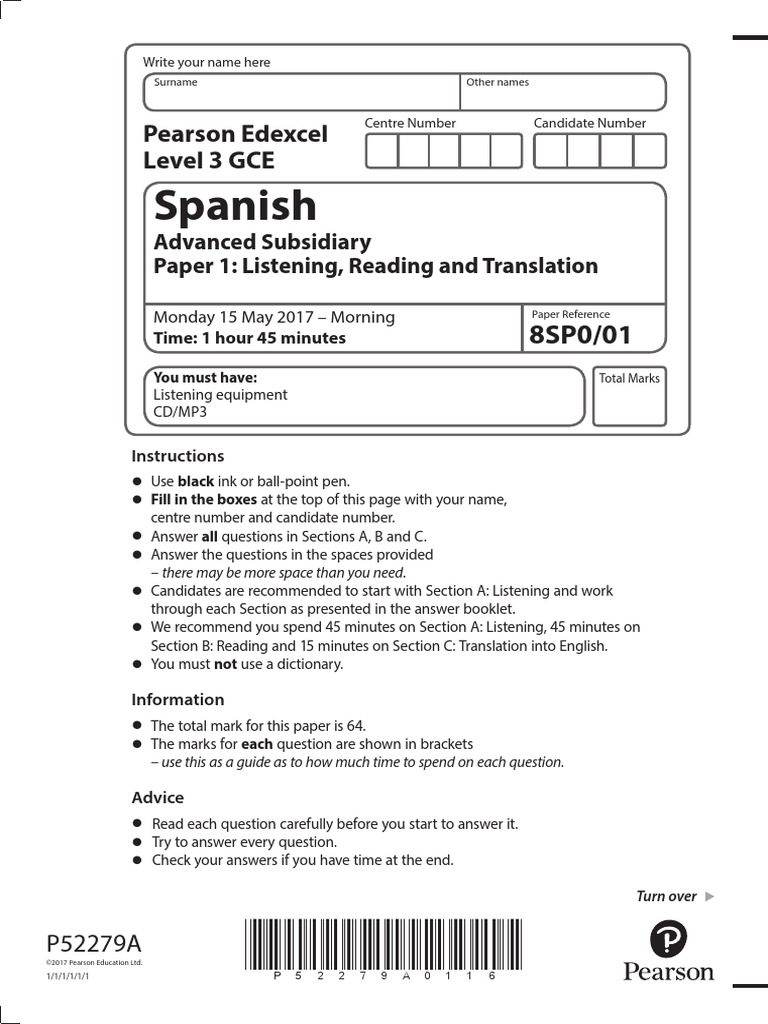 Spanish: Pearson Edexcel Level 3 GCE | PDF