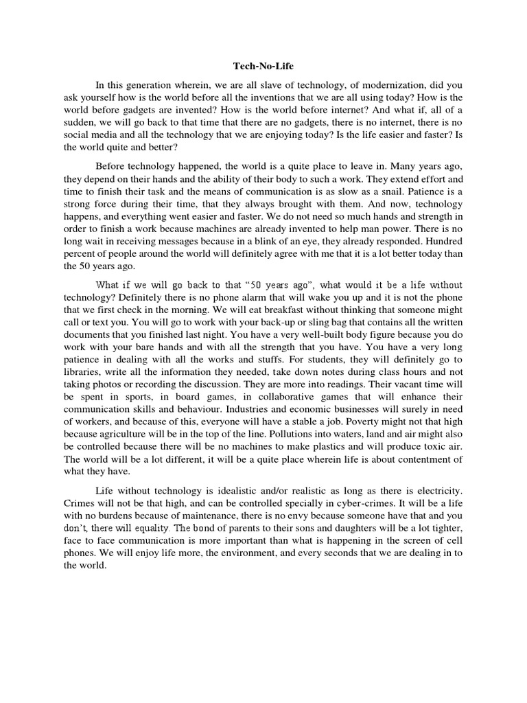 Life Without Technology | PDF | Communication