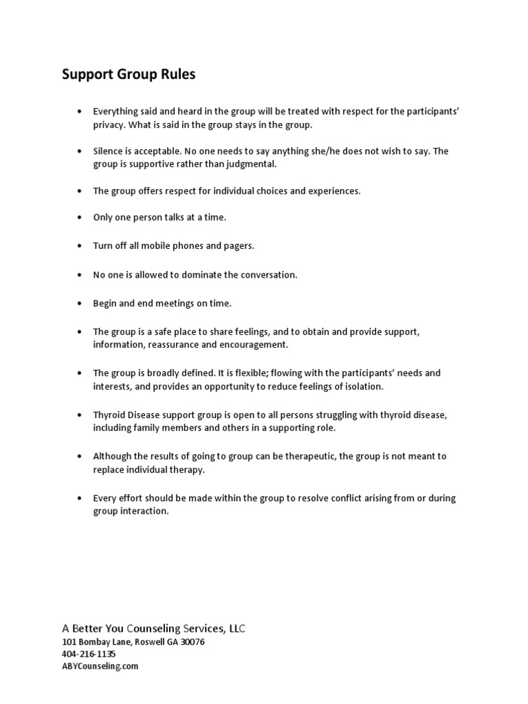Support Group Rules: A Better You Counseling Services, LLC | PDF