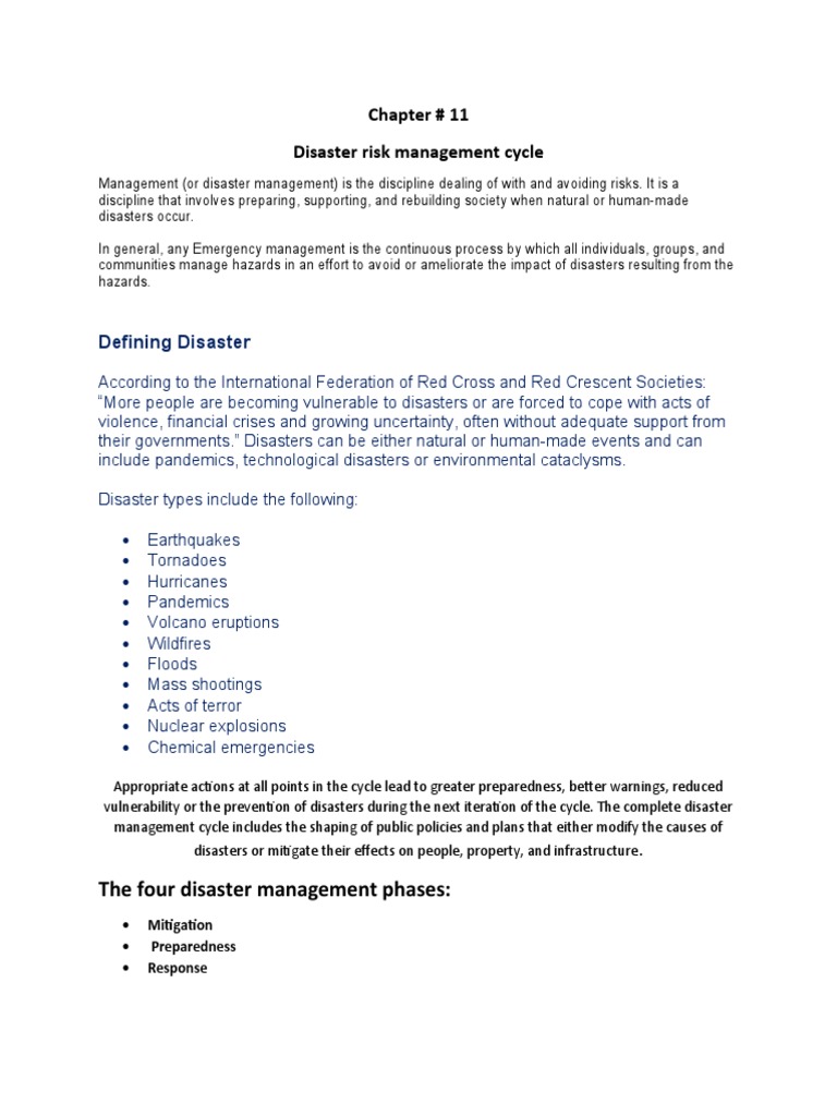 Chapter # 11 Disaster Risk Management Cycle | PDF | Emergency ...
