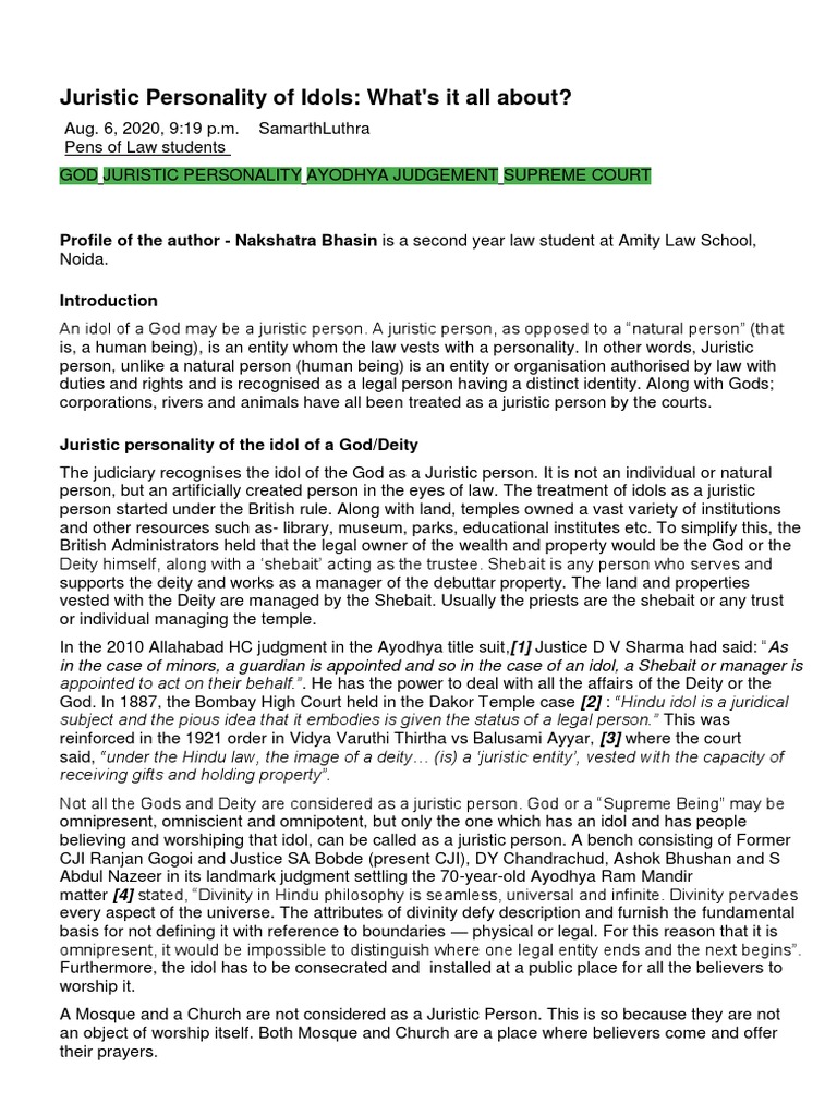 Juristic Personality of Idols - What's It All About | PDF | Justice ...