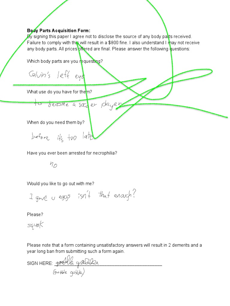 Body Parts Acquisition Form | PDF