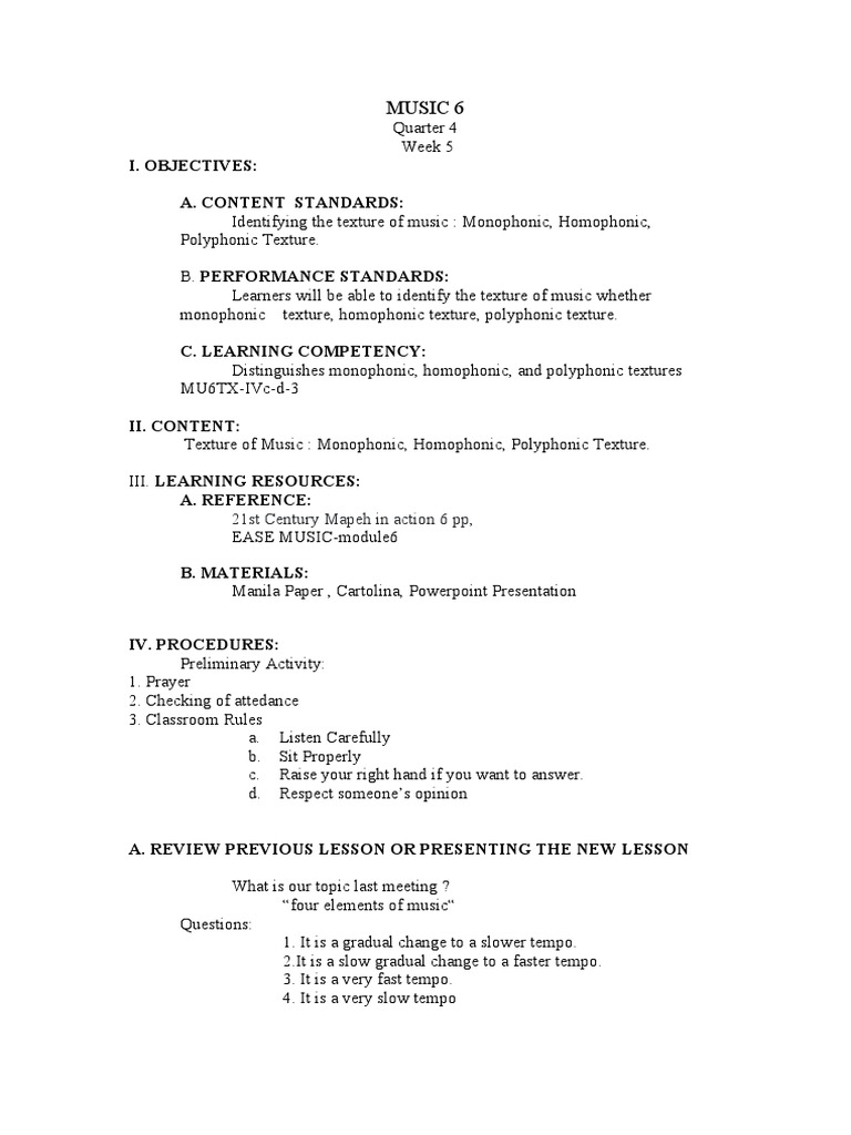 Remegio MUSIC LESSON PLAN | PDF | Musical Compositions | Sound