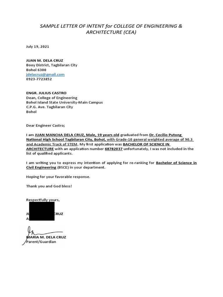 Sample Letter of Intent | PDF | Science | Science And Technology