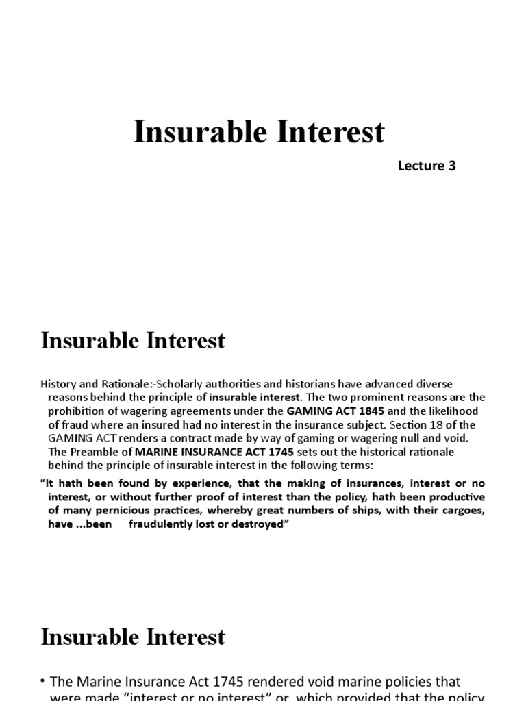 Insurable Interests. Unit3 | PDF | Insurance | Gambling