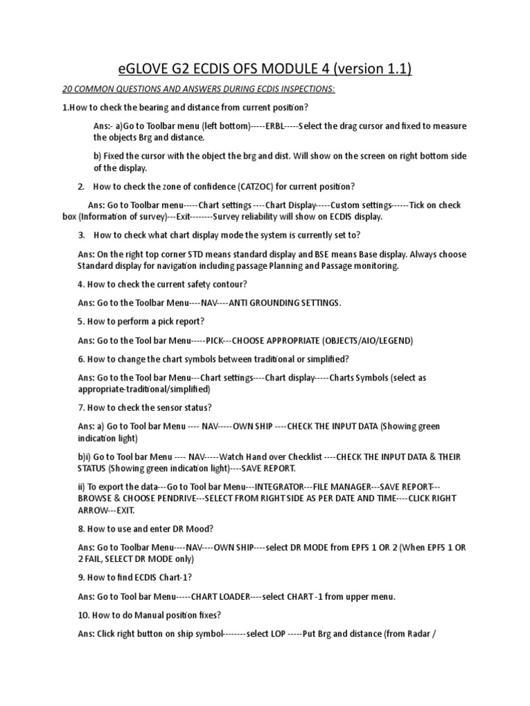 20 Common Questions On ECDIS eGLOVE G2 | PDF | Menu (Computing) | Computer Science