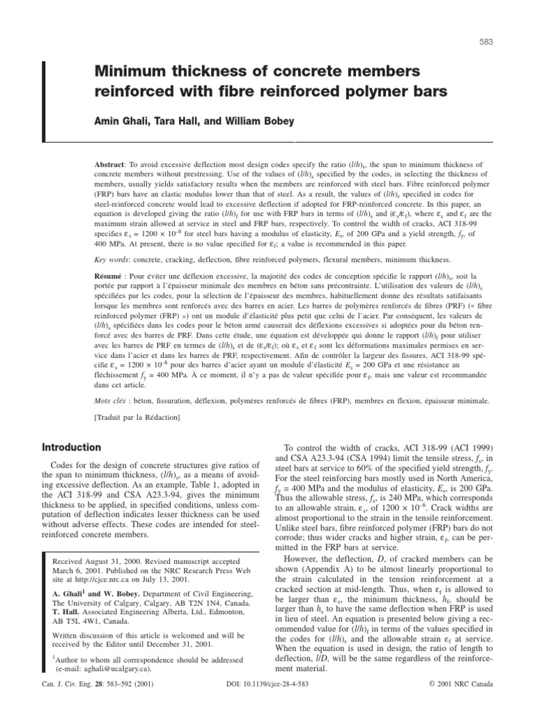 Minimum Thickness of Concrete Members Reinforced With FRP Bars | PDF | Applied And ...