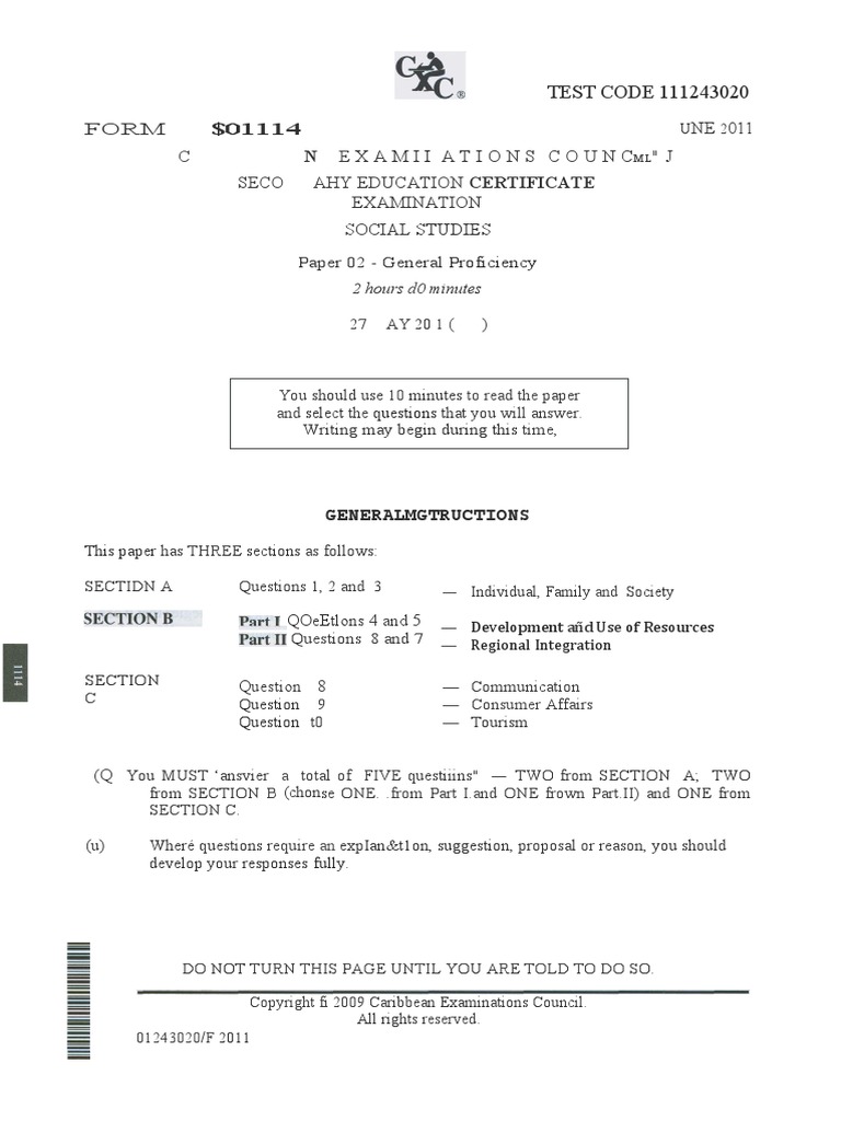 Social Studies Past Paper | PDF | Population Density | Density