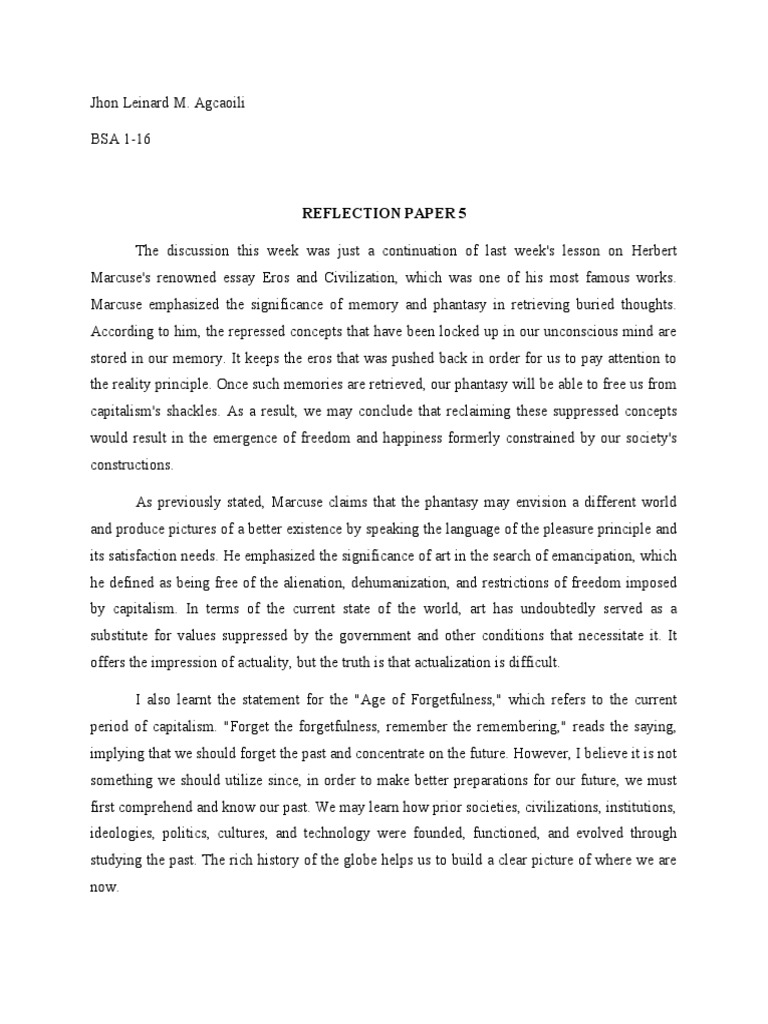 Reflection Paper 5 | PDF | Capitalism | Psychology