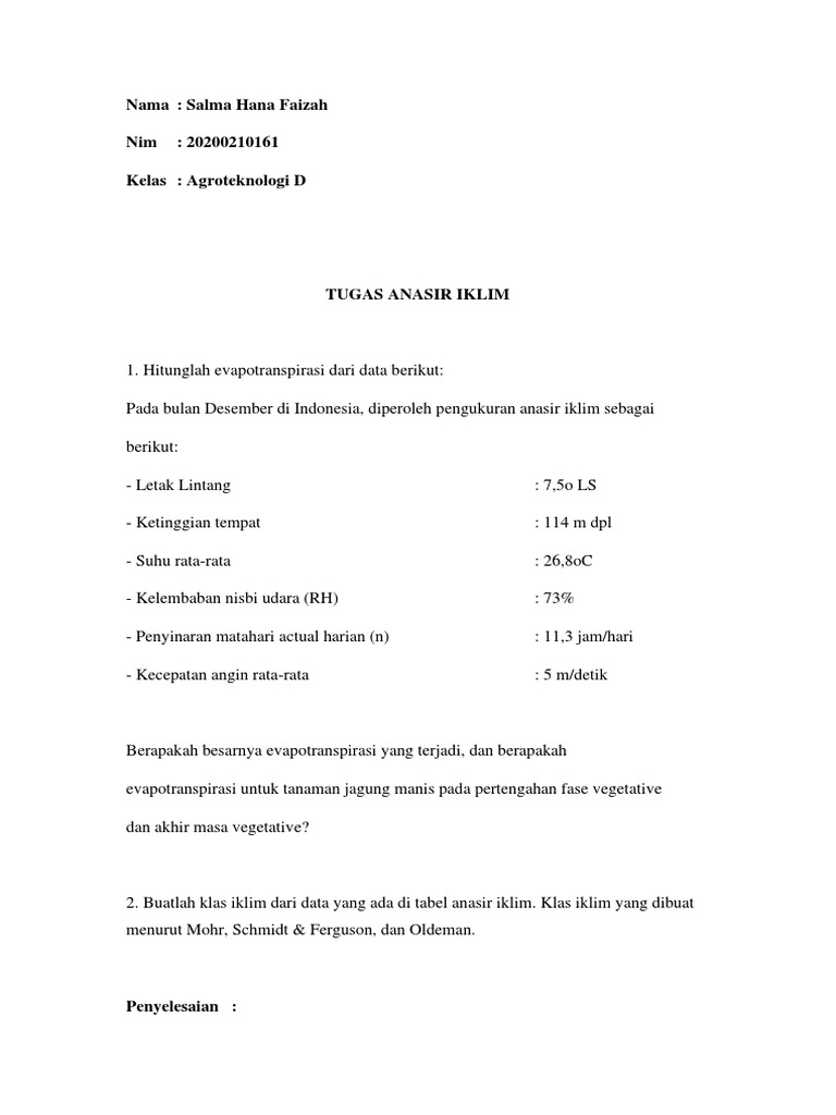 Salma Hana Faizah - 20200210161 - Tugas Anasir Iklim - Msda | PDF
