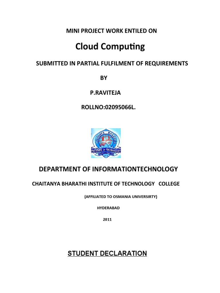 Cloud Computing: Mini Project Work Entiled On | PDF | Cloud Computing ...