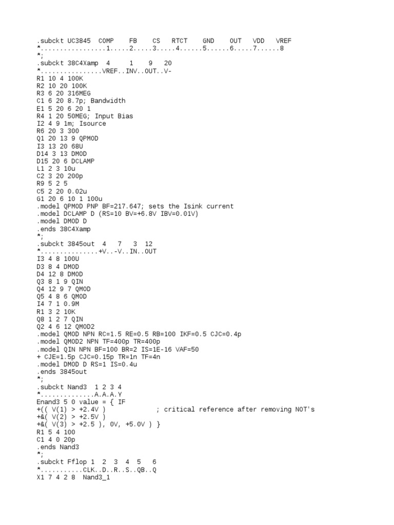.Subckt UC3845 Spice Model | PDF | Electrical Circuits | Electronic ...