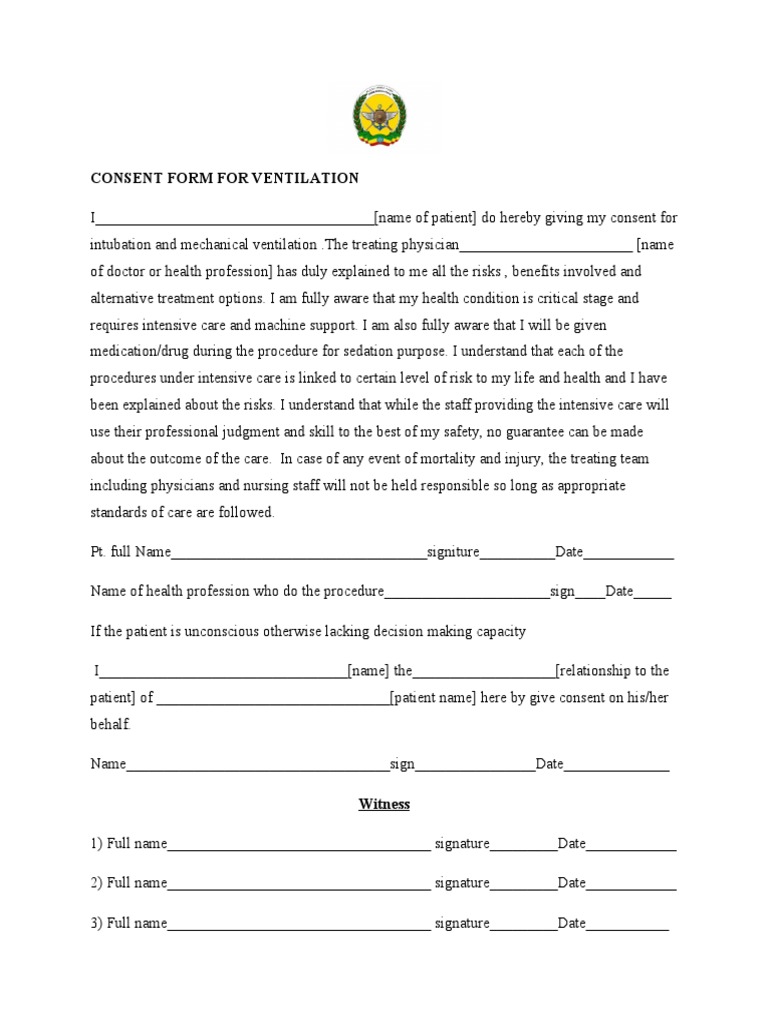 Consent Form For Ventilation 2 | PDF | Patient | Informed Consent