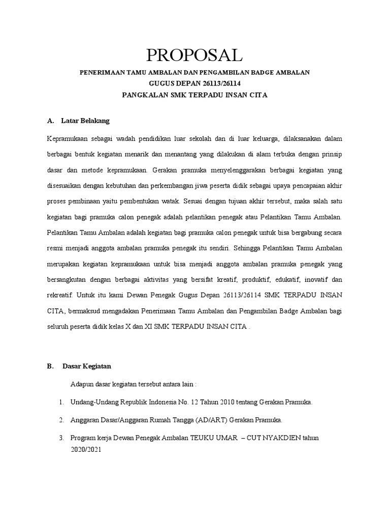 Proposal - Kegiatan Penerimaan Tamu Ambalan | PDF