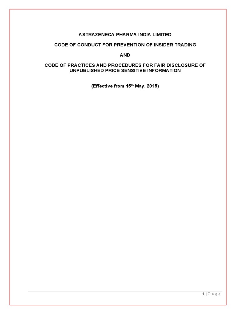 Code of Conduct For Prevention of Insider Trading | PDF | Information ...