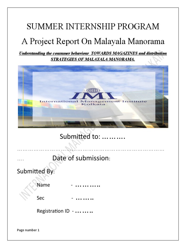 Malayala Manorama Project Report ............... | Download Free PDF ...
