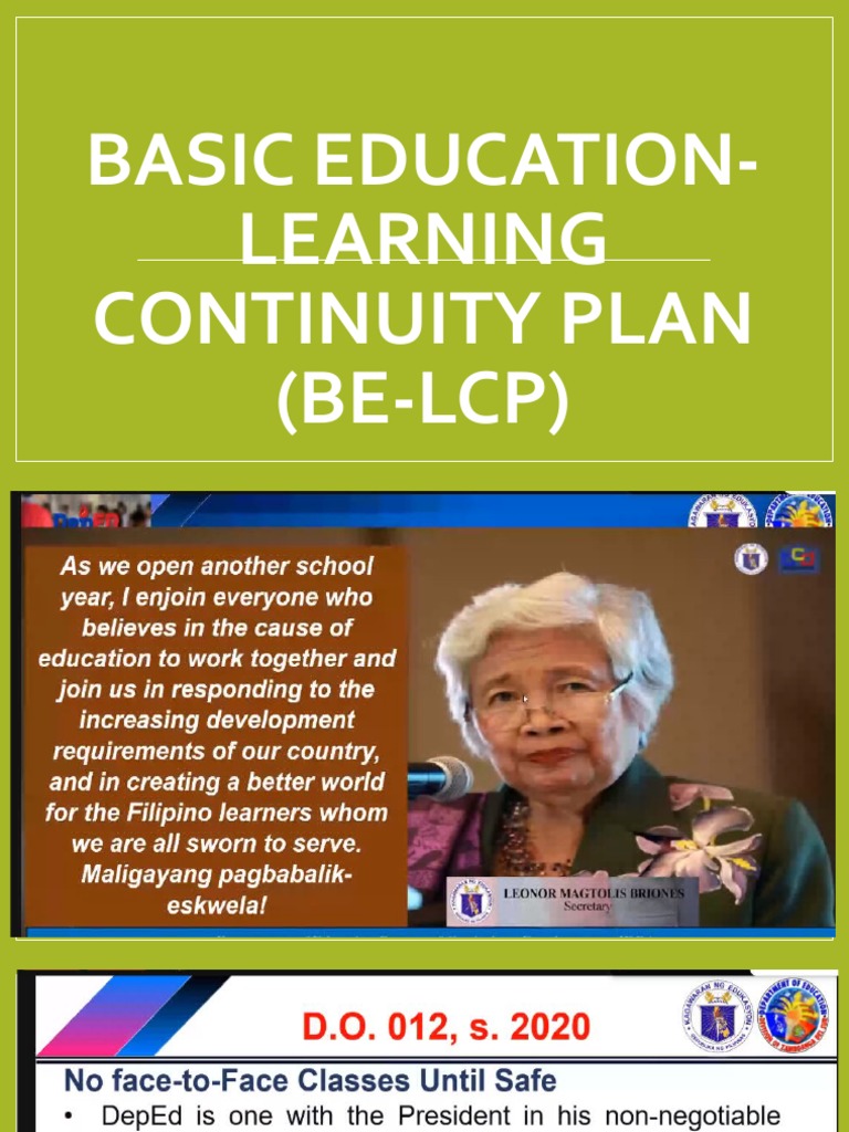 Basic Education Learning Continuity Plan Be Lcp Pdf