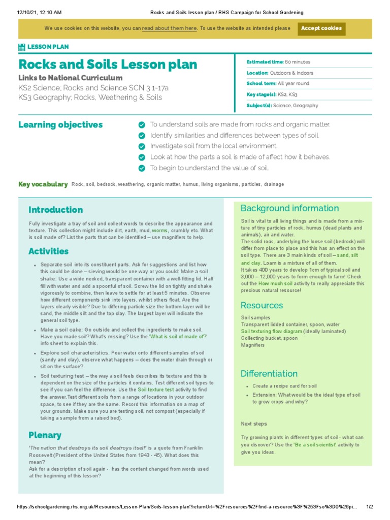 Rocks and Soils Lesson Plan - RHS Campaign For School Gardening | PDF ...