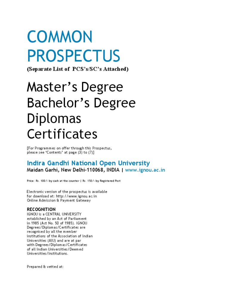 Common Prospectus | PDF | Distance Education | Bachelor's Degree