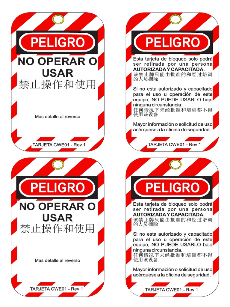 Tarjeta de No Operar, No Usar | PDF