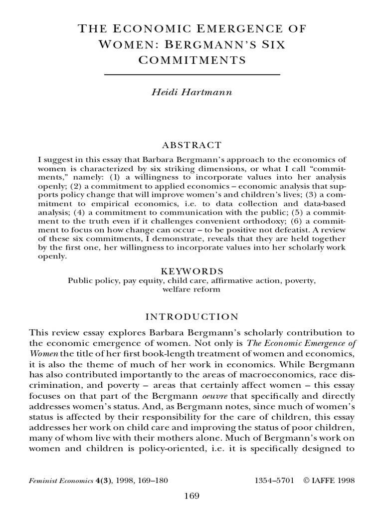 Bergmann, Barbara. The Economic Emergence of Women. New York Basic ...
