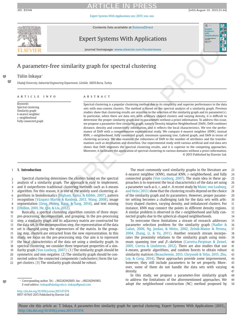 Expert Systems With Applications: Tülin Inkaya | PDF | Cluster Analysis | Vertex (Graph Theory)