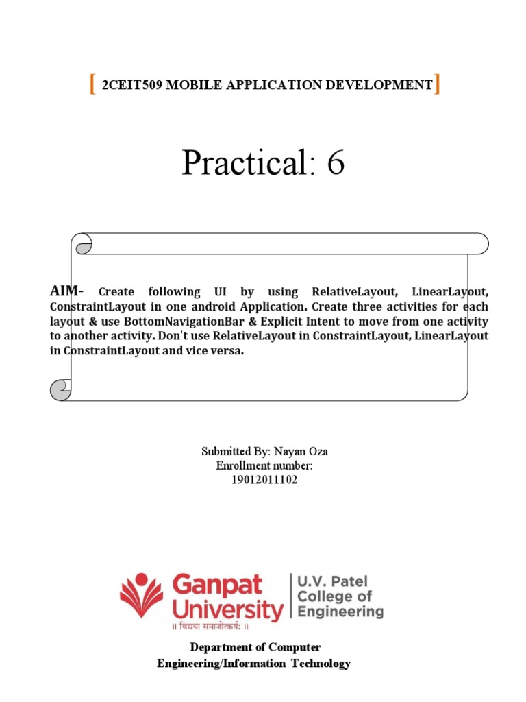 Practical: 6: 2ceit509 Mobile Application Development | PDF | Android (Operating System ...